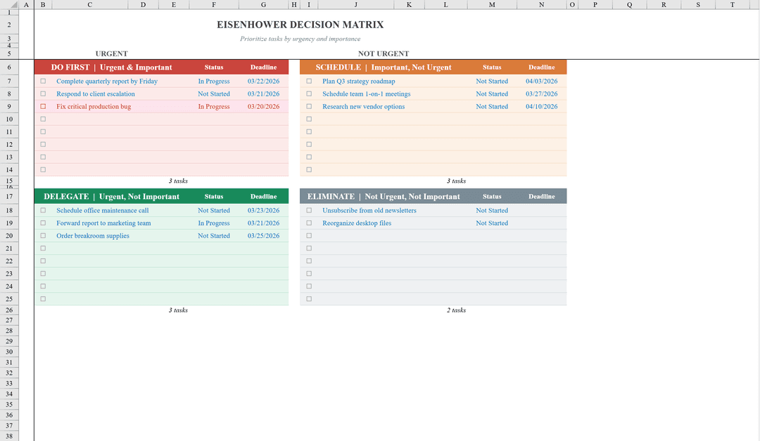 Free Eisenhower Matrix Template for Excel | Shortcut