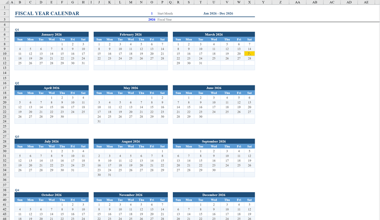 Free Fiscal Year Calendar Template for Excel | Shortcut