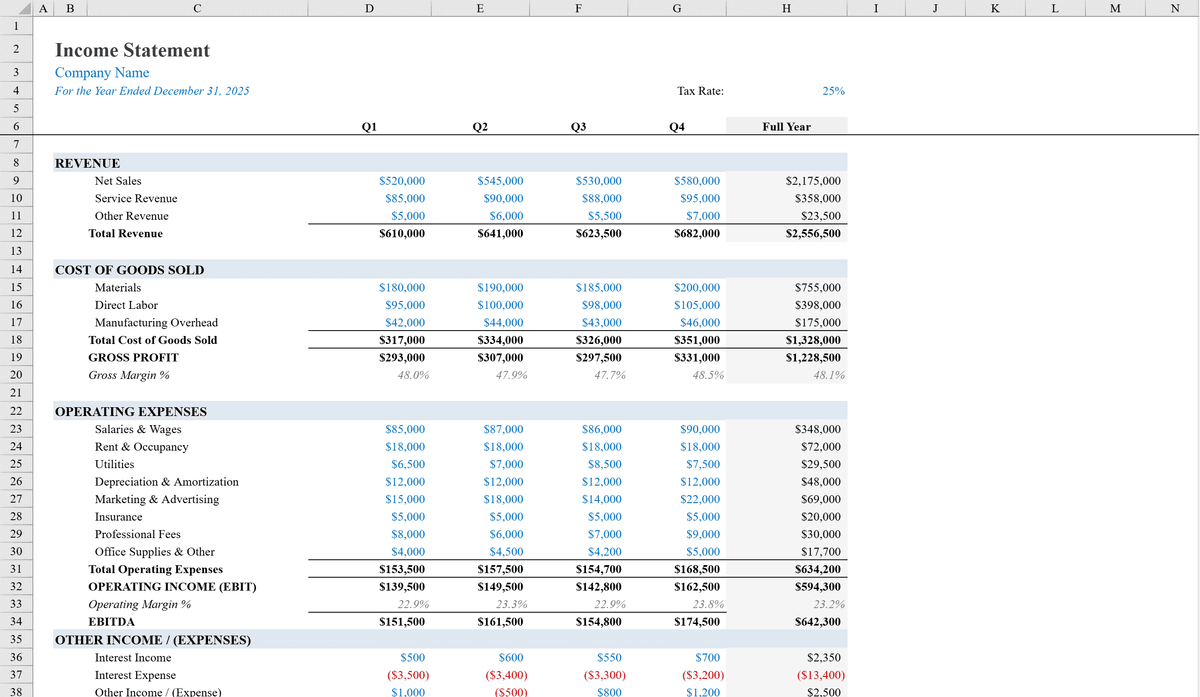 Free Income Statement Template for Excel | Shortcut