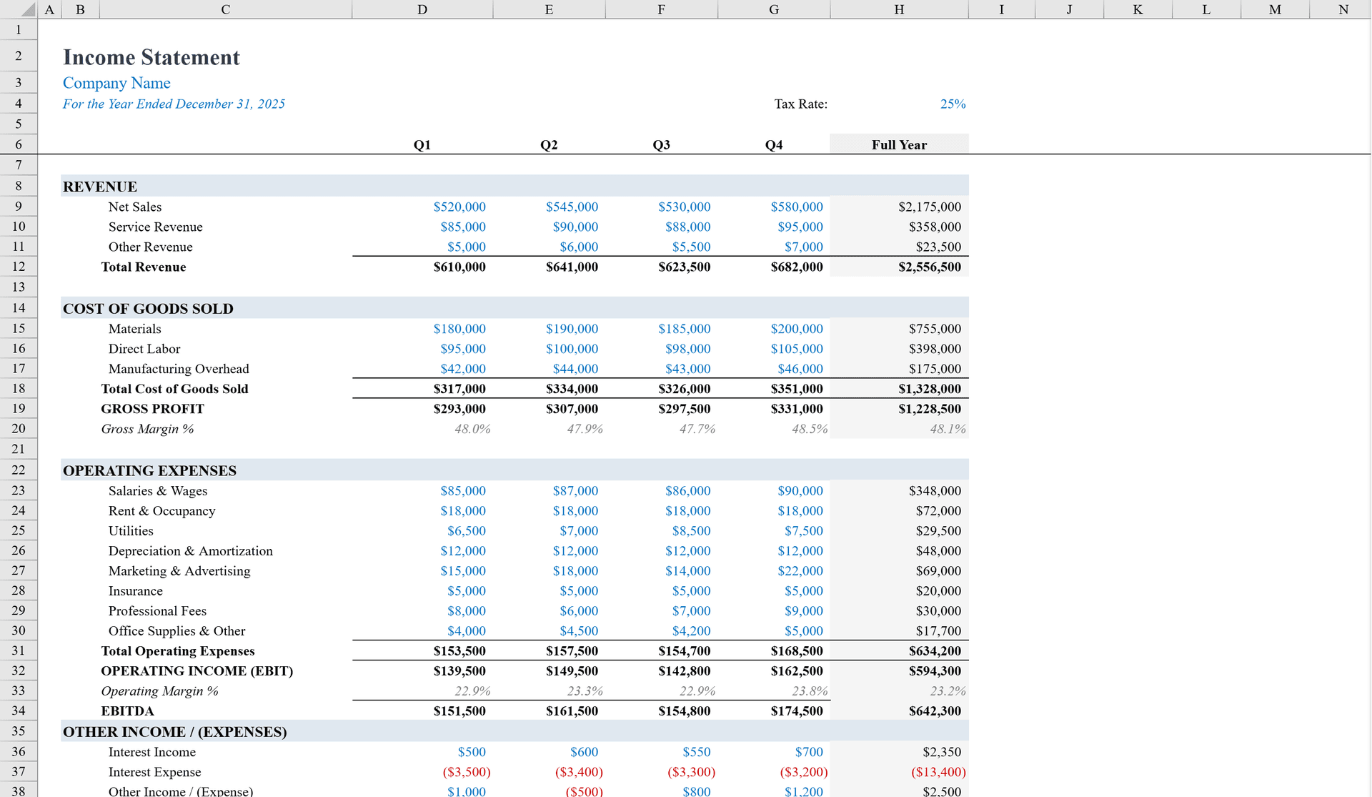 Free Income Statement Template for Excel | Shortcut