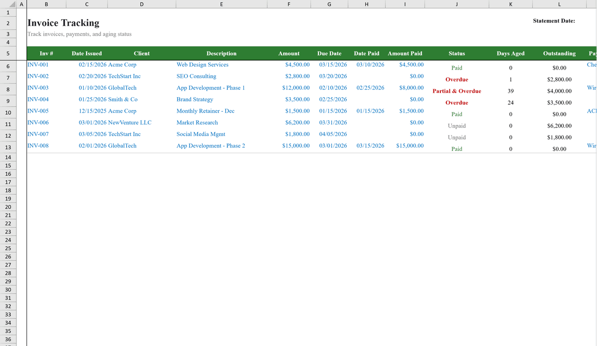 Free Invoice Tracking Template for Excel | Shortcut