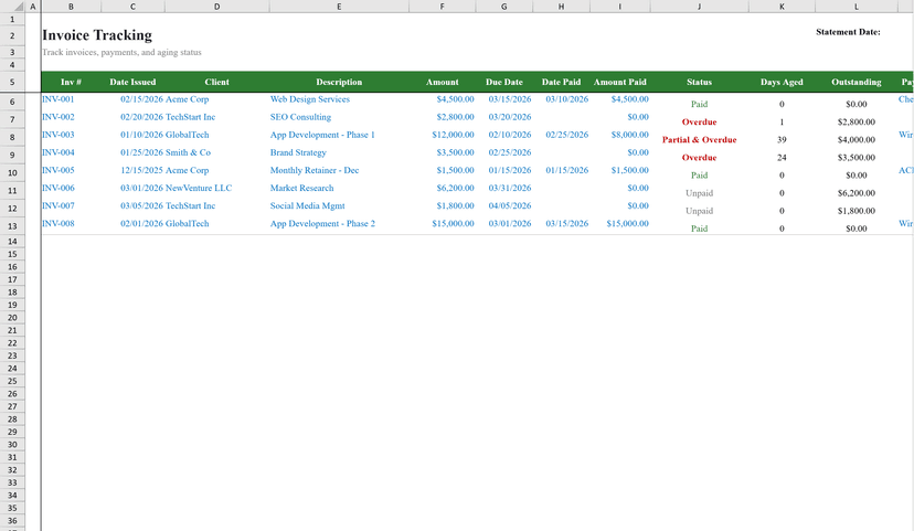 Free Invoice Tracking Template for Excel | Shortcut