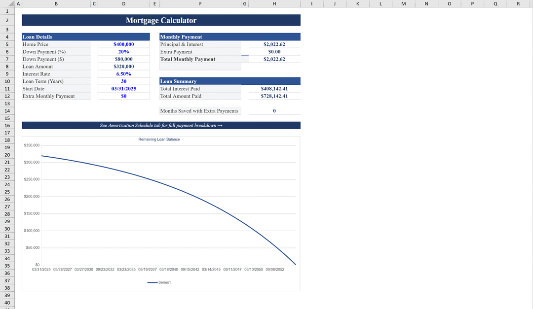 Free Mortgage Calculator for Excel | Shortcut