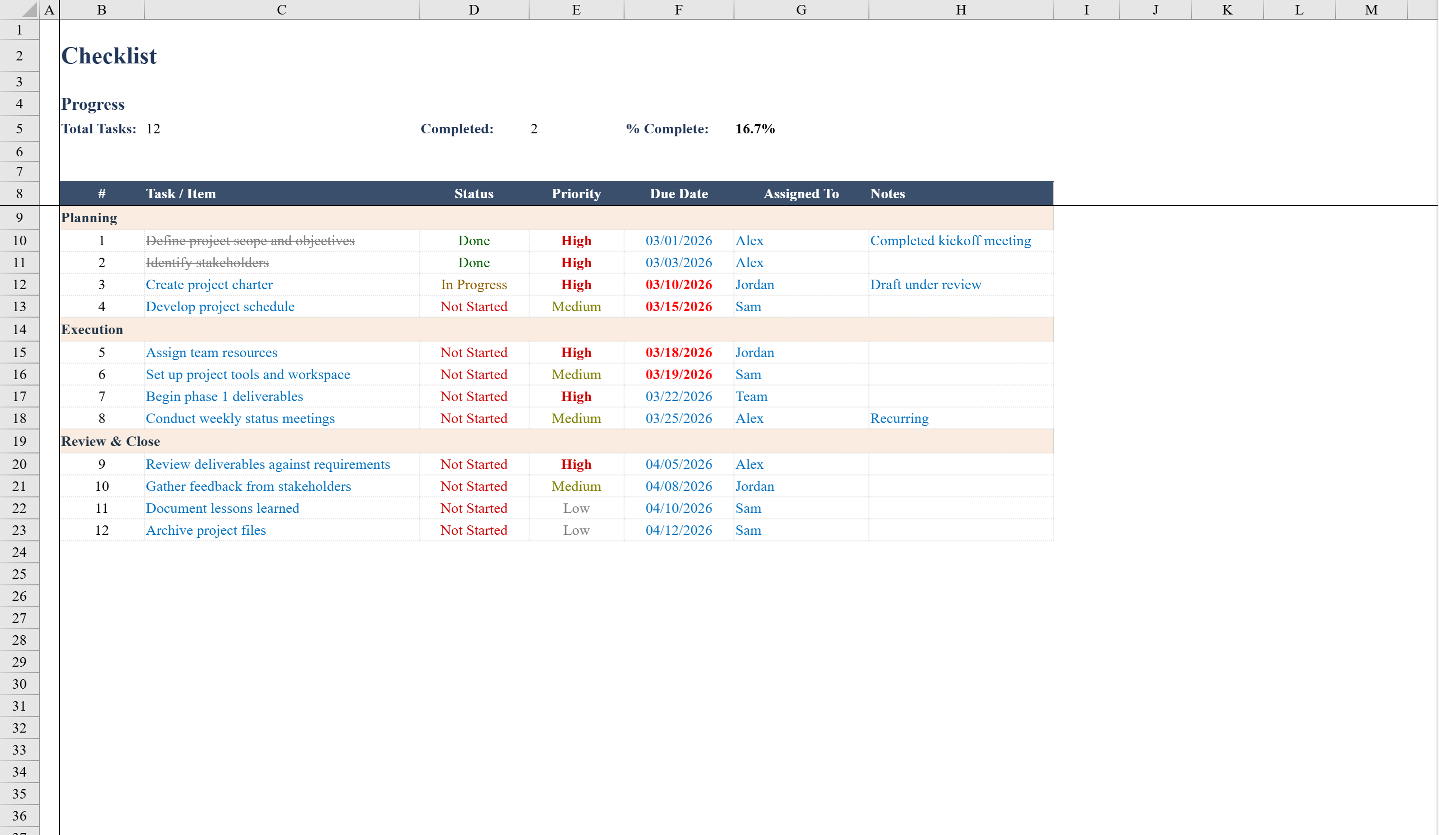 Free Checklist Template for Excel | Shortcut