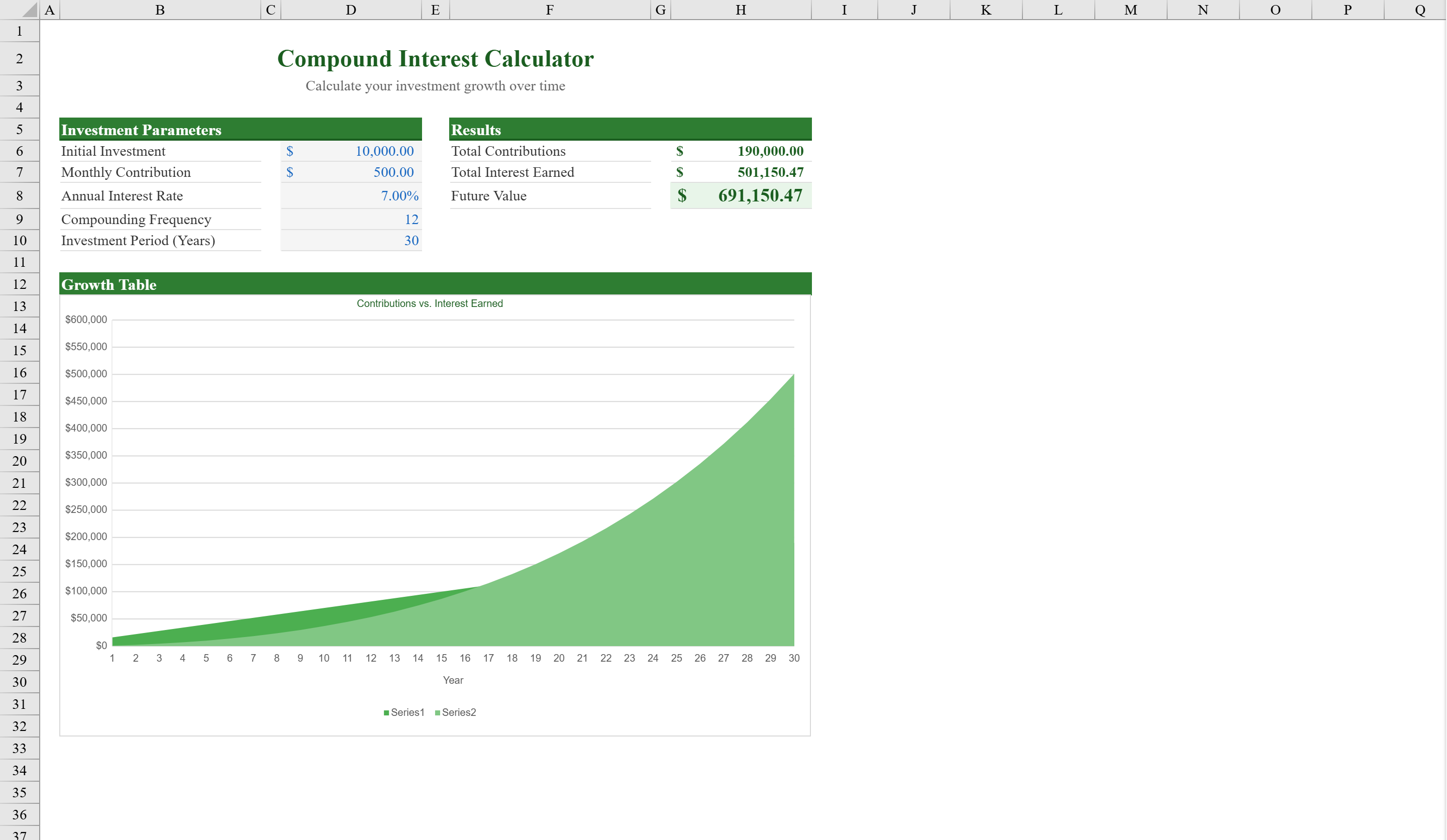 Free Compound Interest Calculator for Excel | Shortcut